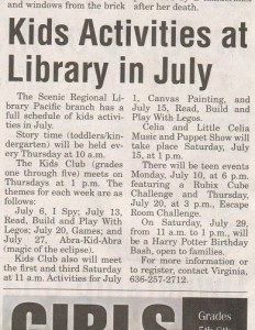 Kids activites at library in July – Scenicregional